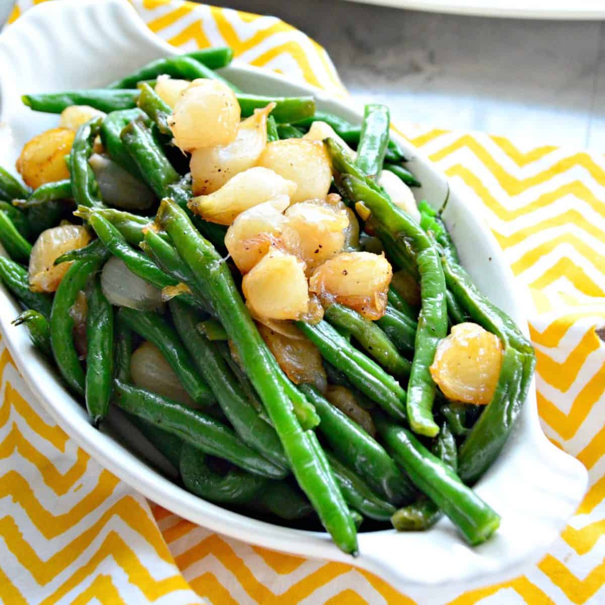 Green Beans with Caramelized Pearl Onions - Katie's Cucina