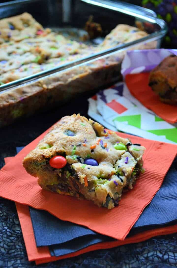 Halloween M&M Cookie Bars - Katie's Cucina