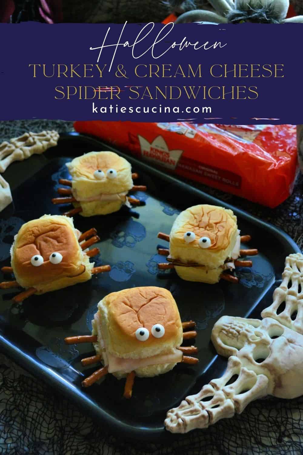 Halloween Turkey and Cream Cheese Spider Sandwiches - Katie's Cucina